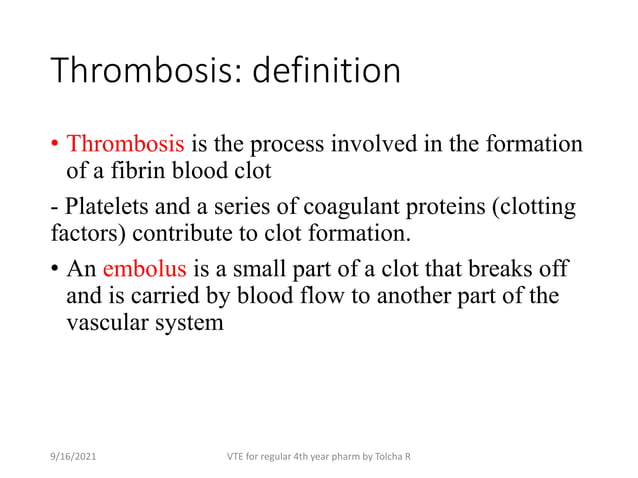 Pharmacotherapy of Venous thrombo embolism | PPTX