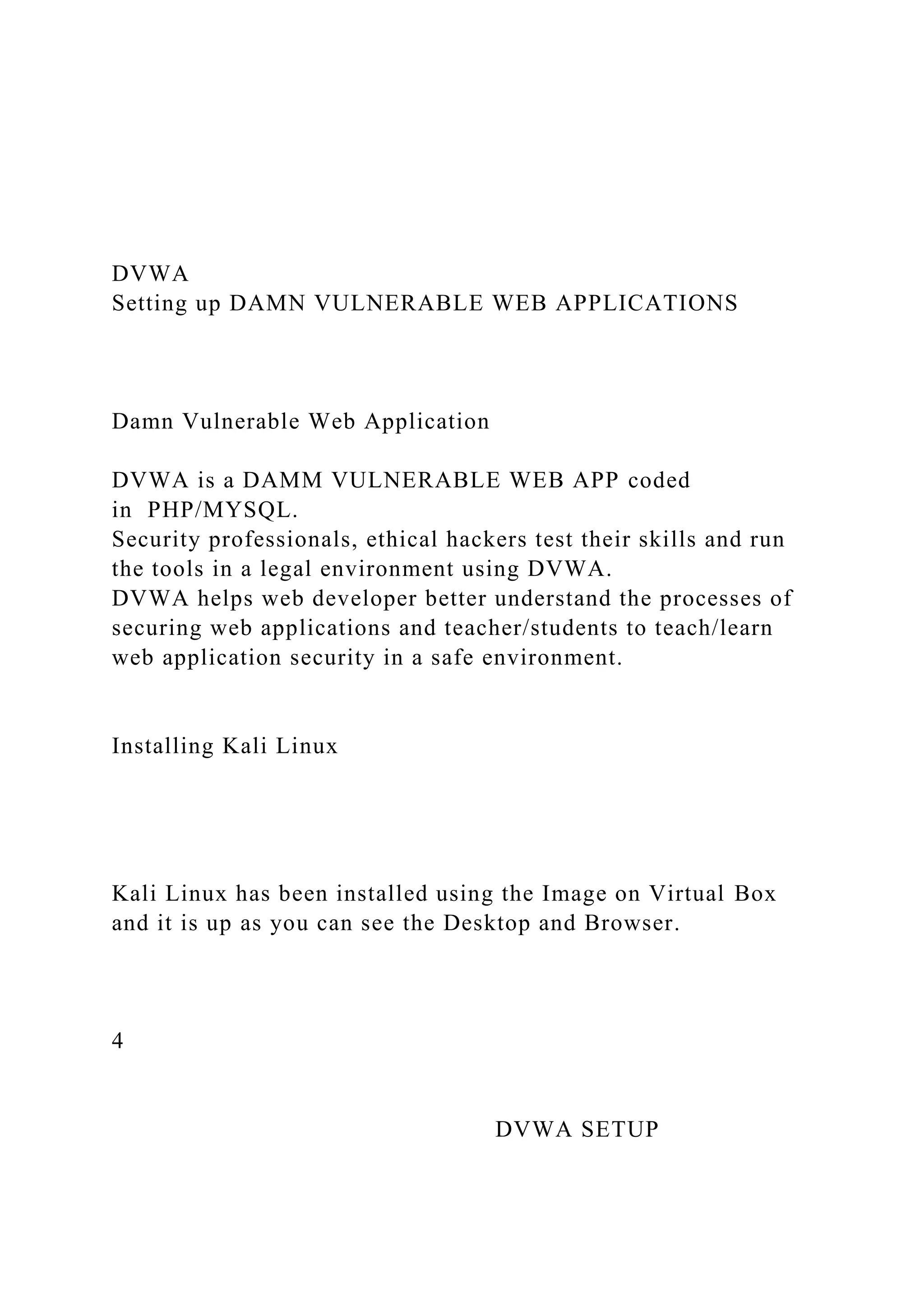 DVWASetting up DAMN VULNERABLE WEB APPLICATIONSDam.docx