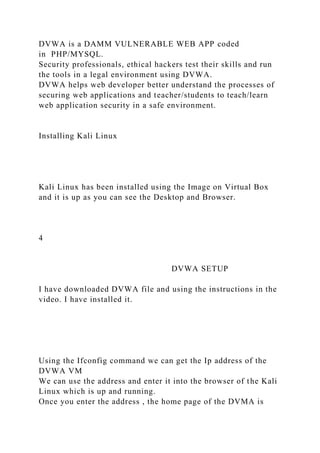 DVWASetting up DAMN VULNERABLE WEB APPLICATIONSDam.docx