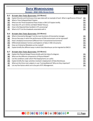 Data Warehousing (December - 2018) [IDOL - Revised Course] | PDF