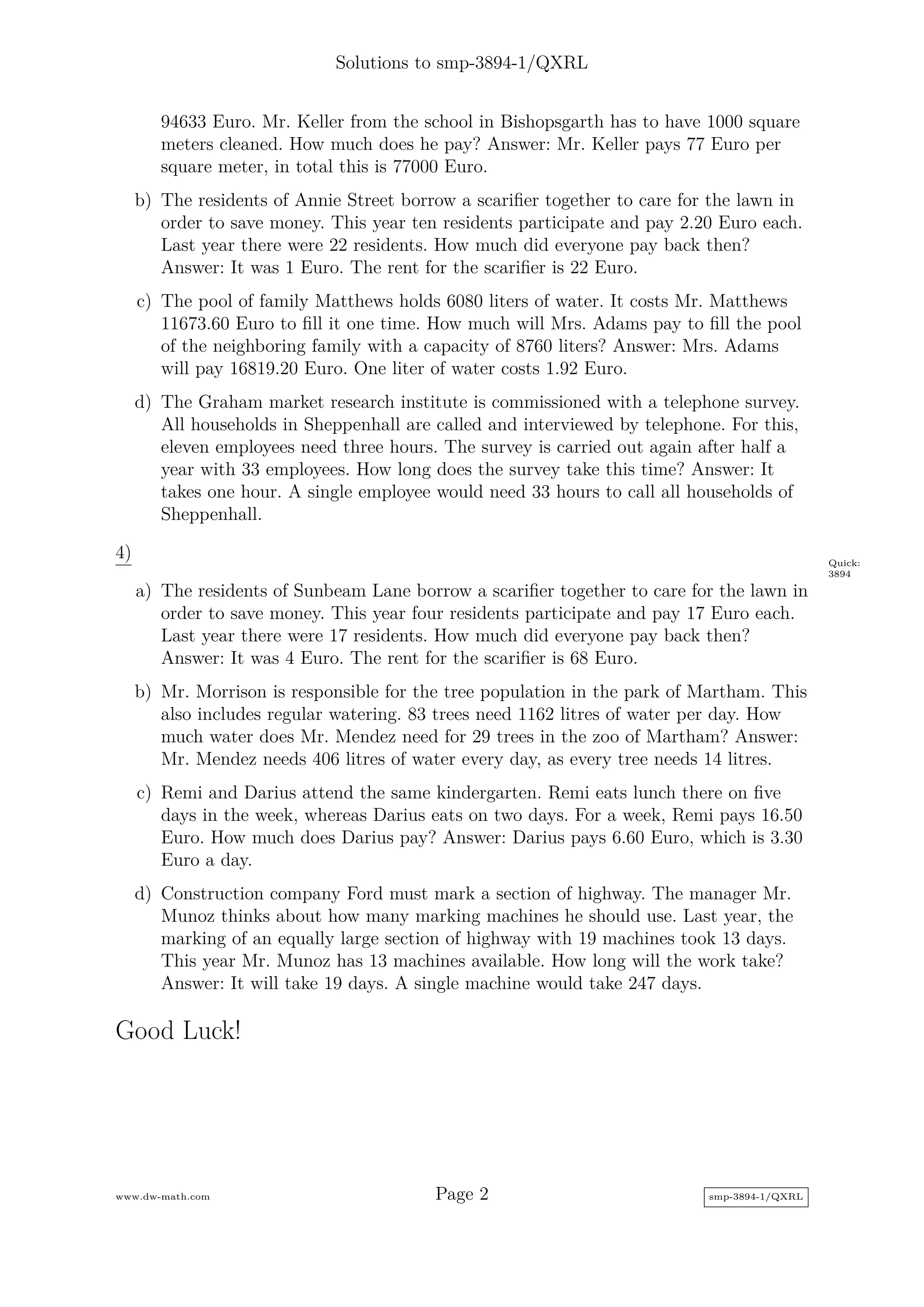 Rule of three word problems - Worksheet one - Answers | PDF