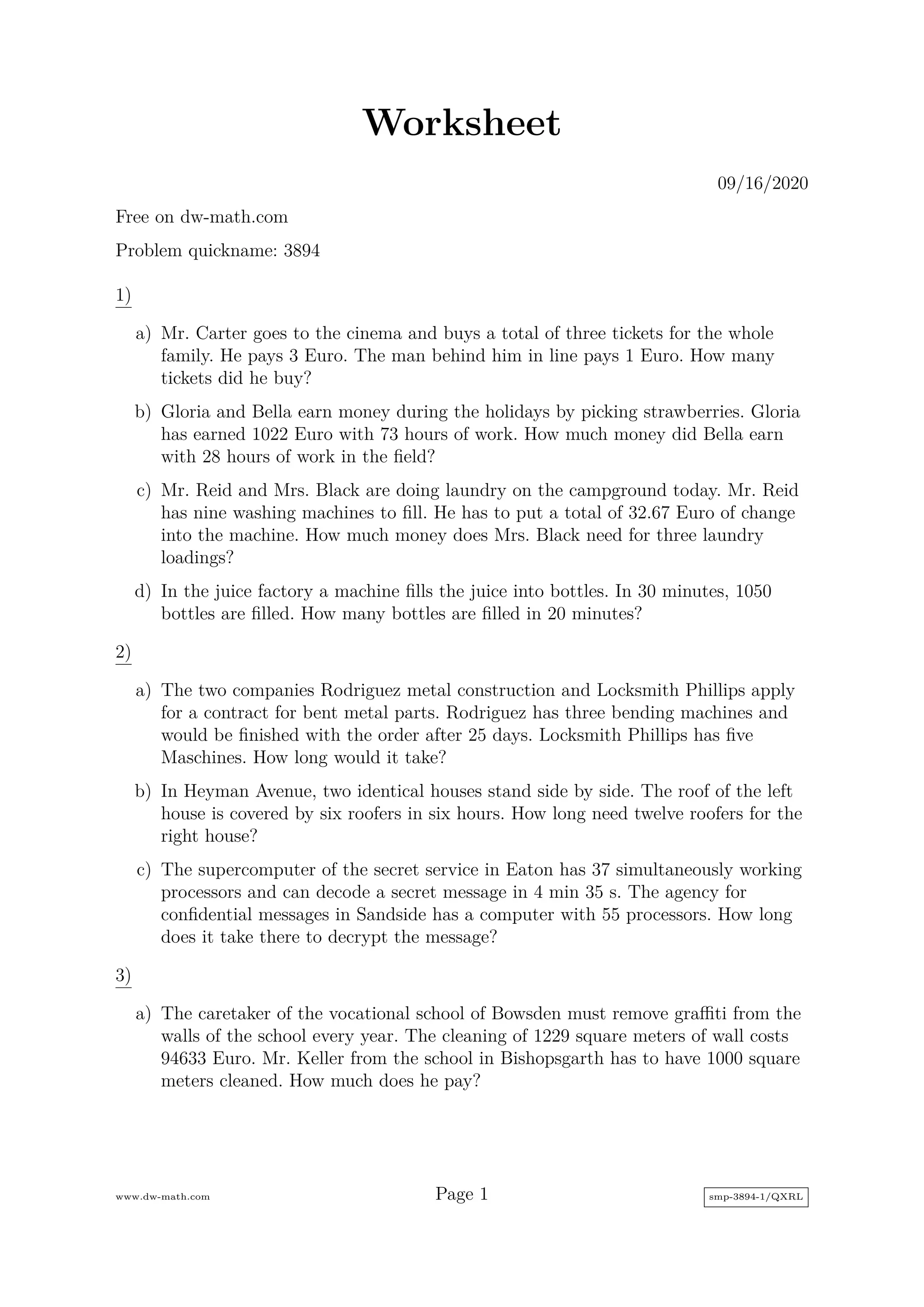 Rule of three word problems - Worksheet one | PDF
