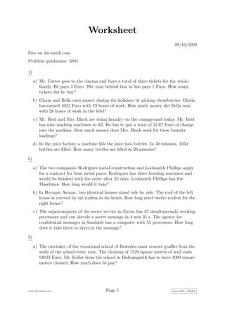 Rule of three word problems - Worksheet one | PDF