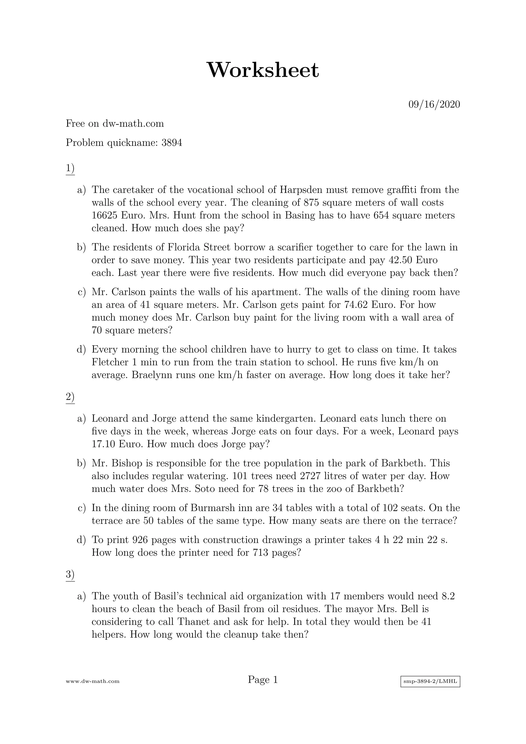 Rule of three word problems - Worksheet two | PDF
