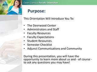 Open Campus / Deerwood Center Adjunct Orientation | PPTX | College Education | Education