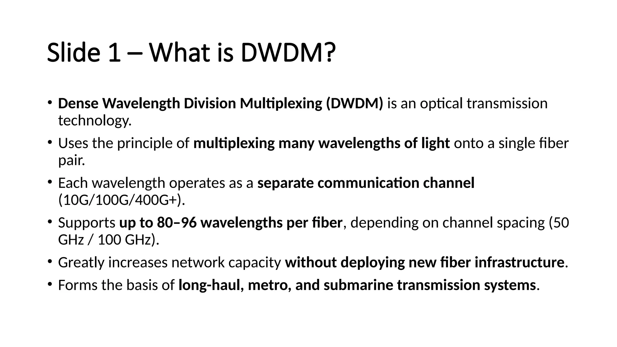 DWDM Basic 4 slides for new beginner students | PPTX