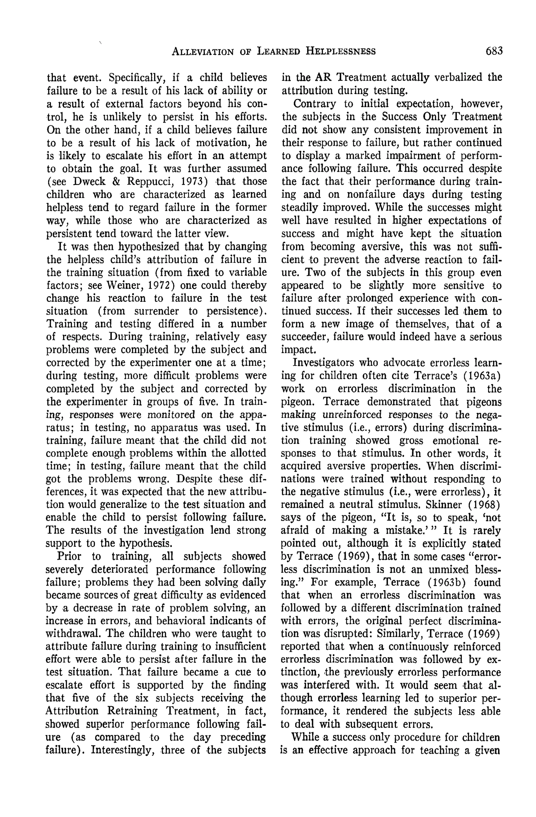 Dweck (1975) Attributions | PDF