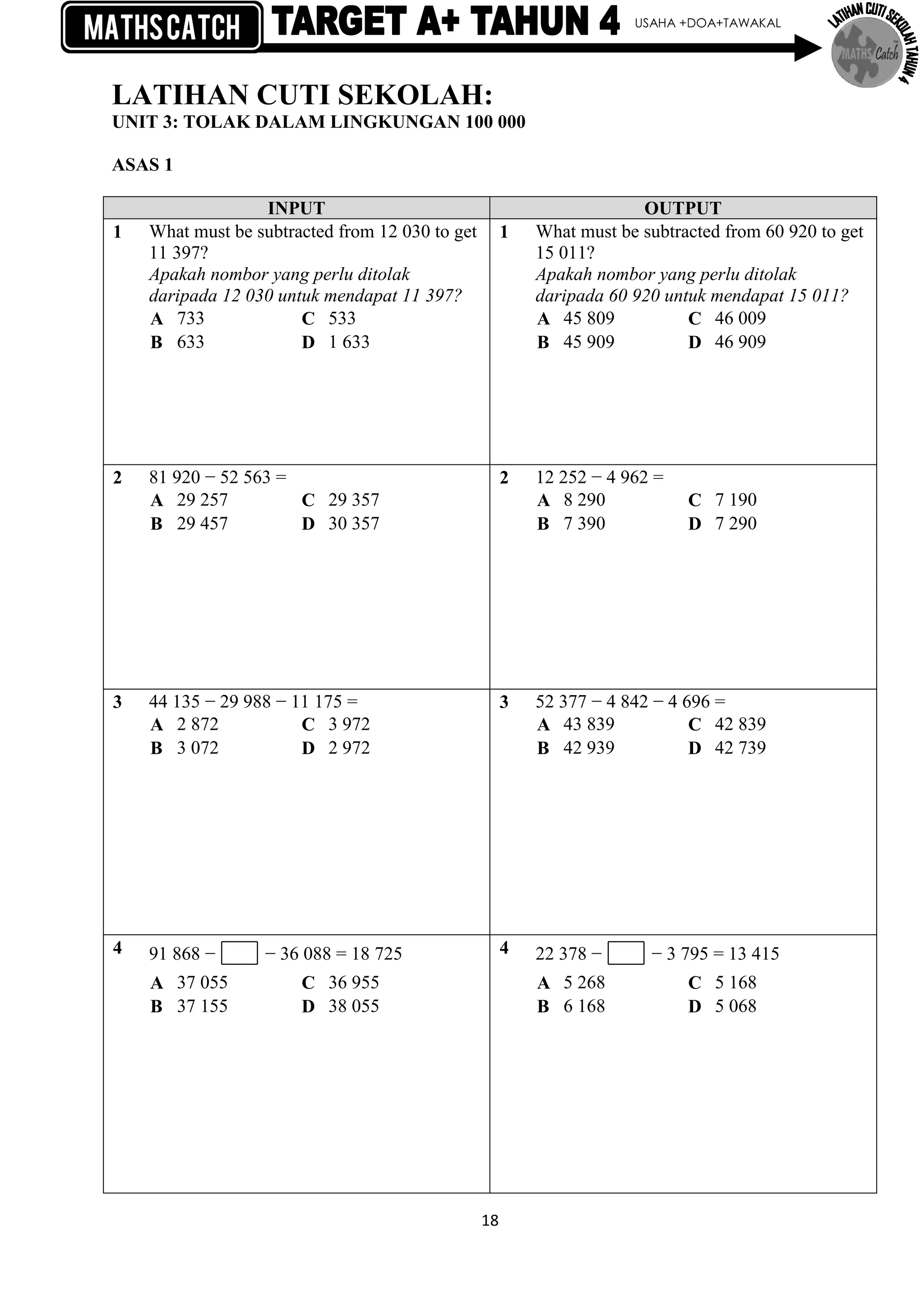 [Dwibahasa] modul latihan asas matematik tahun 4 | PDF | Beadwork | Arts and Crafts