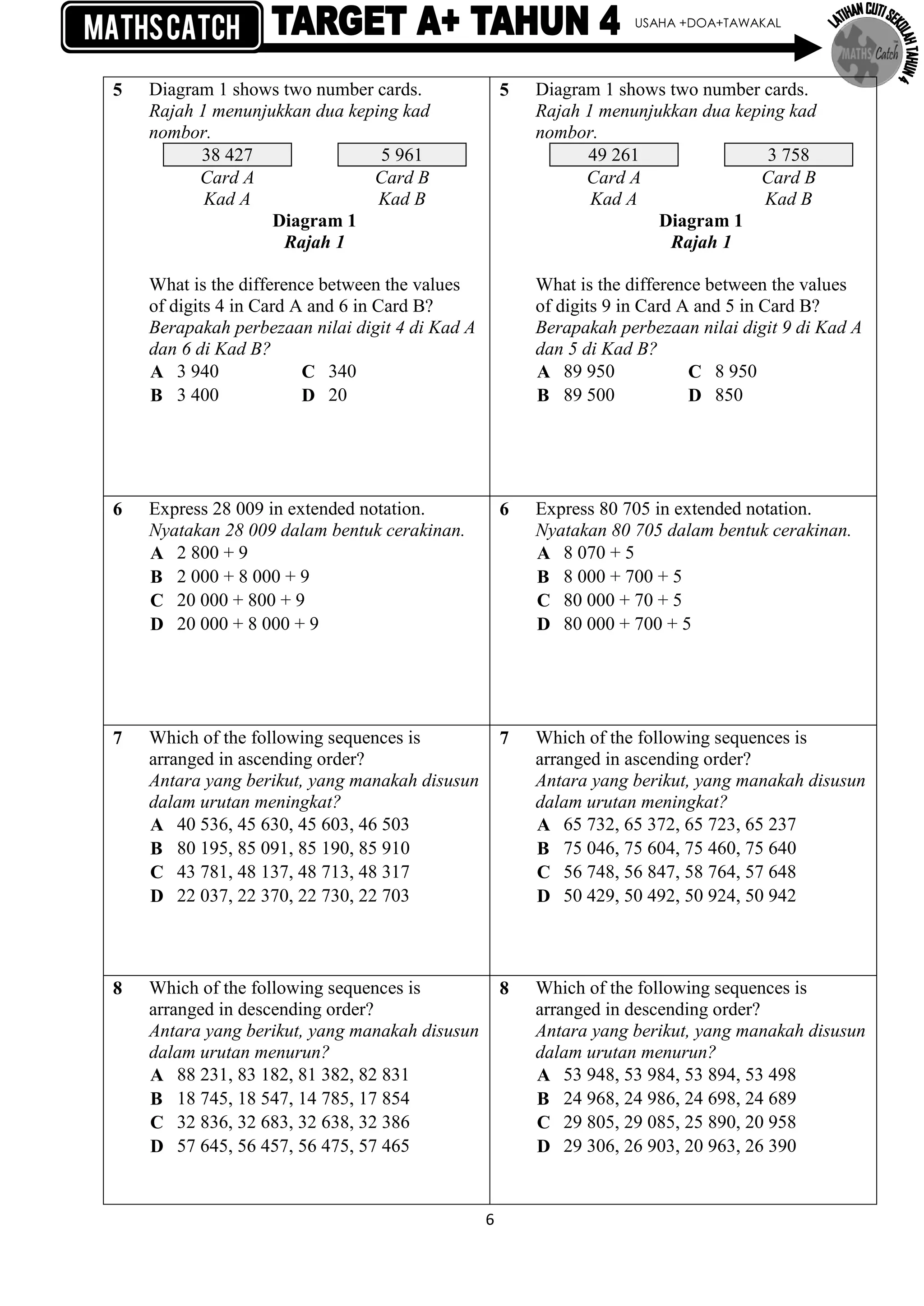 [Dwibahasa] modul latihan asas matematik tahun 4 | PDF