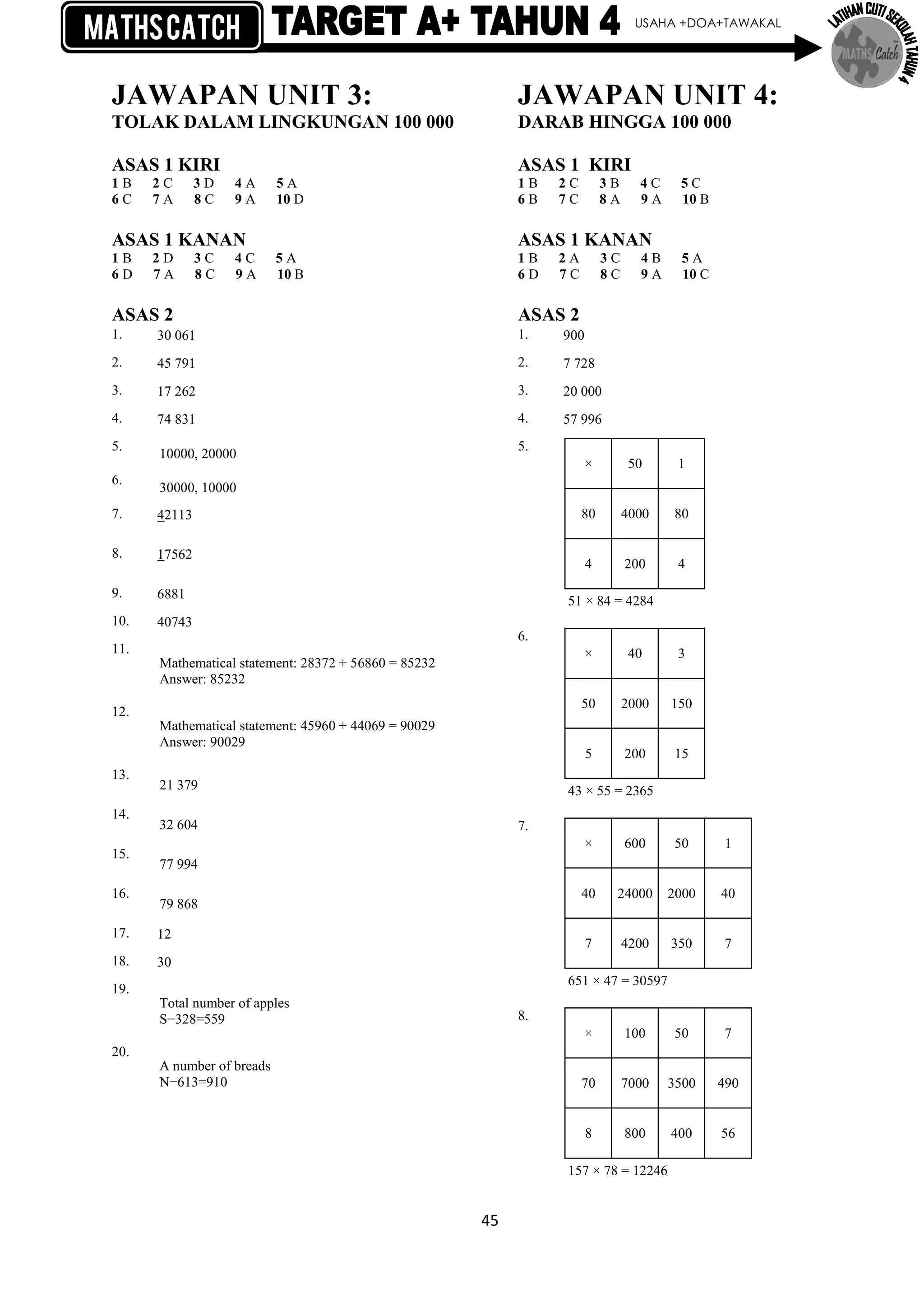 [Dwibahasa] modul latihan asas matematik tahun 4 | PDF
