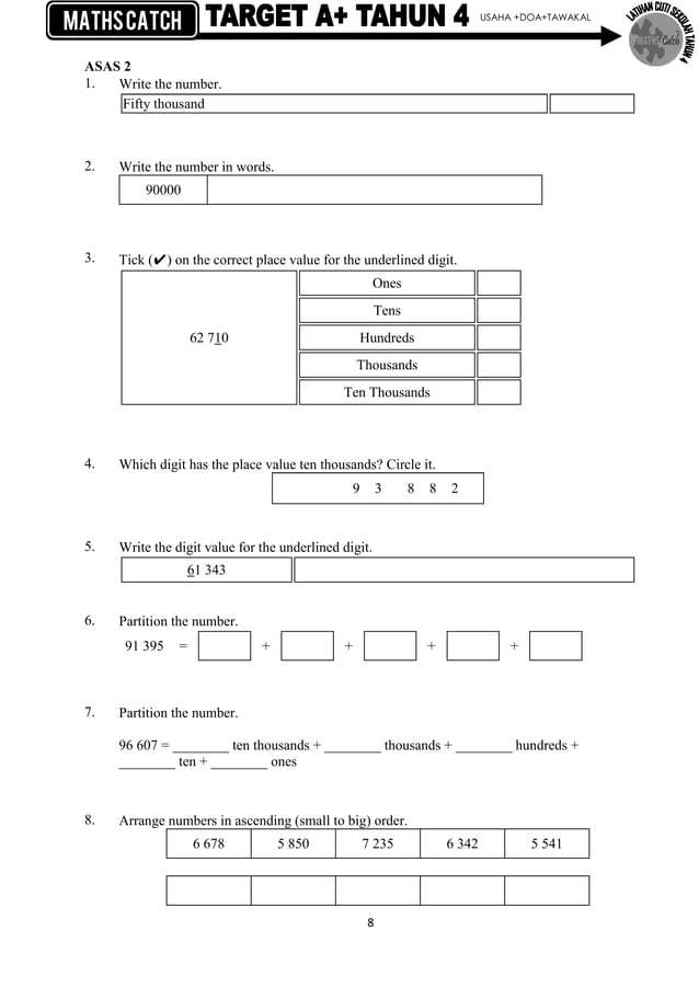 [Dwibahasa] modul latihan asas matematik tahun 4 | PDF | Beadwork ...