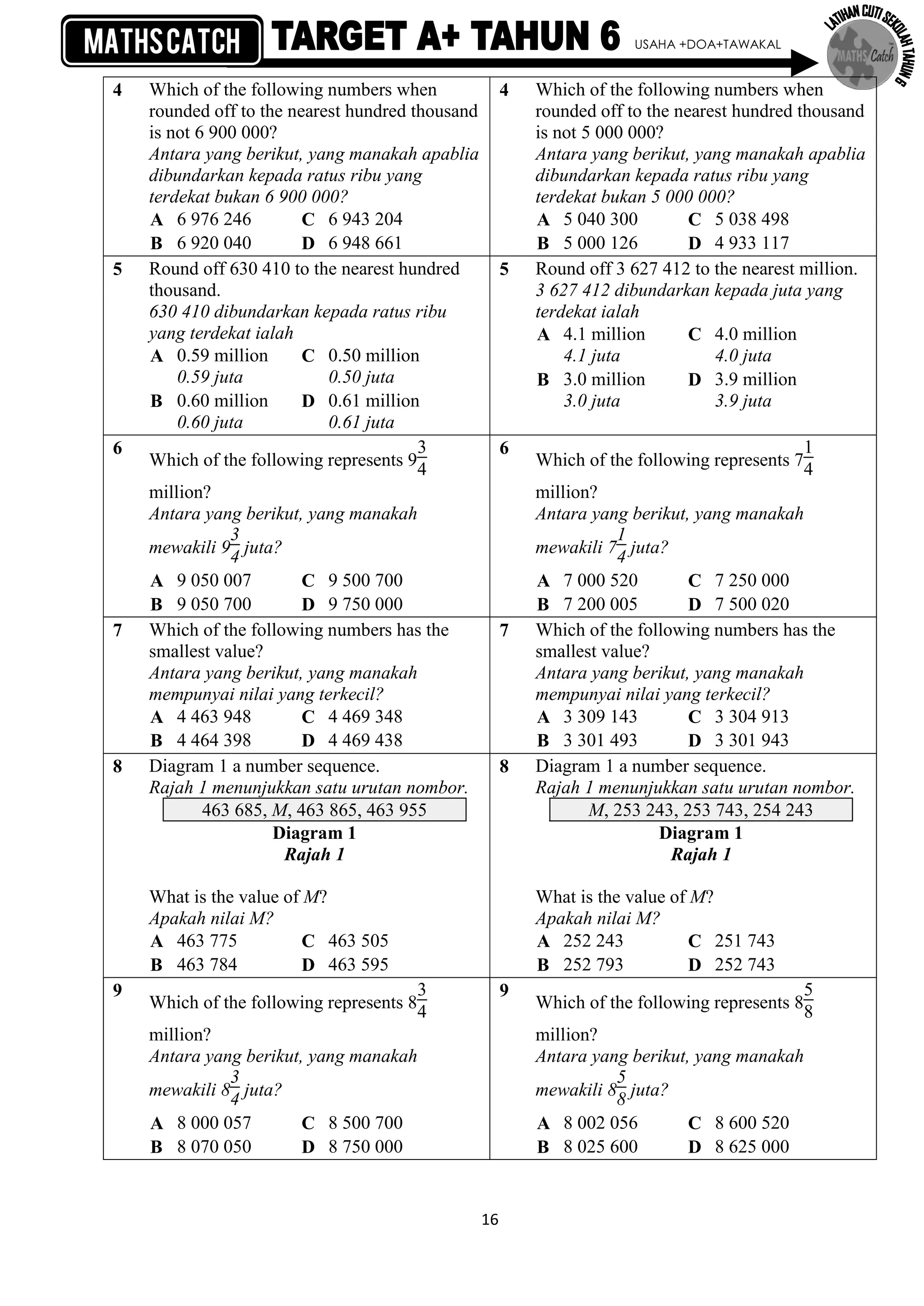 [Dwibahasa] modul latihan asas matematik tahun 6 | PDF