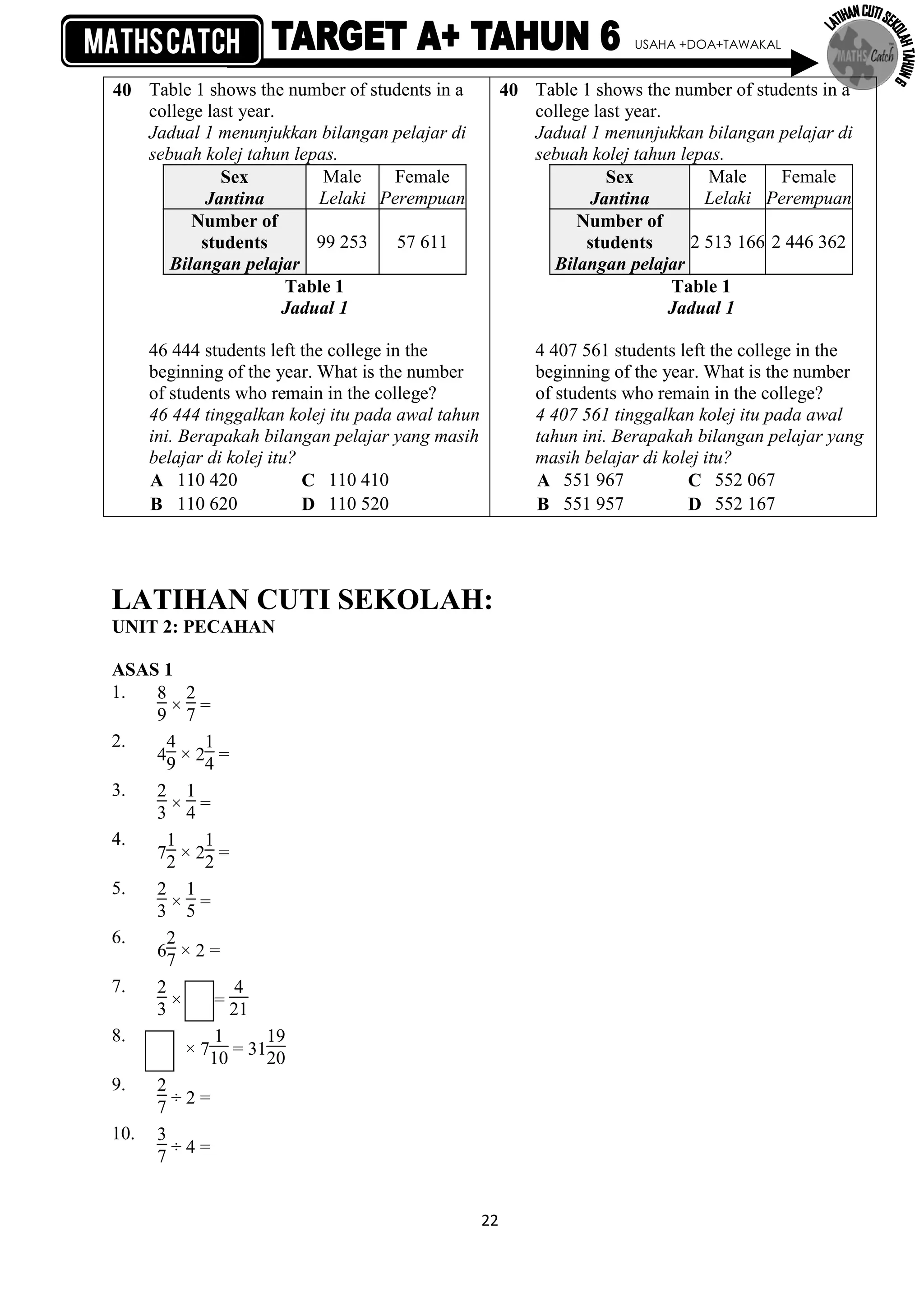 [Dwibahasa] modul latihan asas matematik tahun 6 | PDF