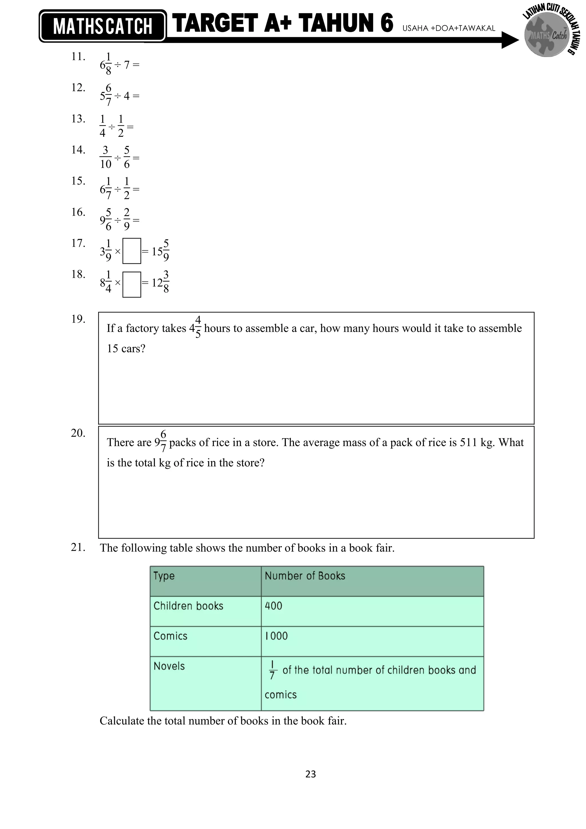 [Dwibahasa] modul latihan asas matematik tahun 6 | PDF