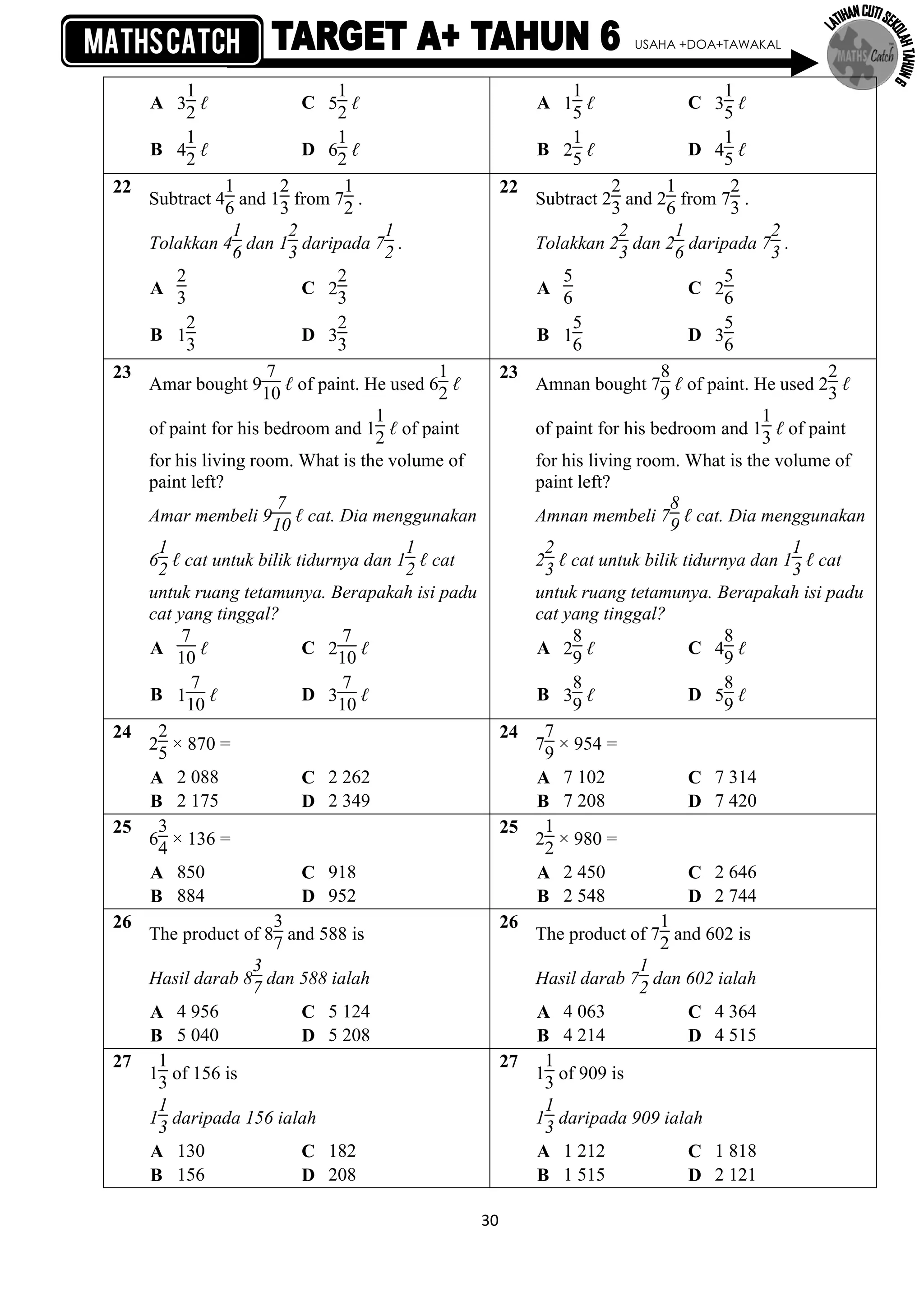 [Dwibahasa] modul latihan asas matematik tahun 6 | PDF