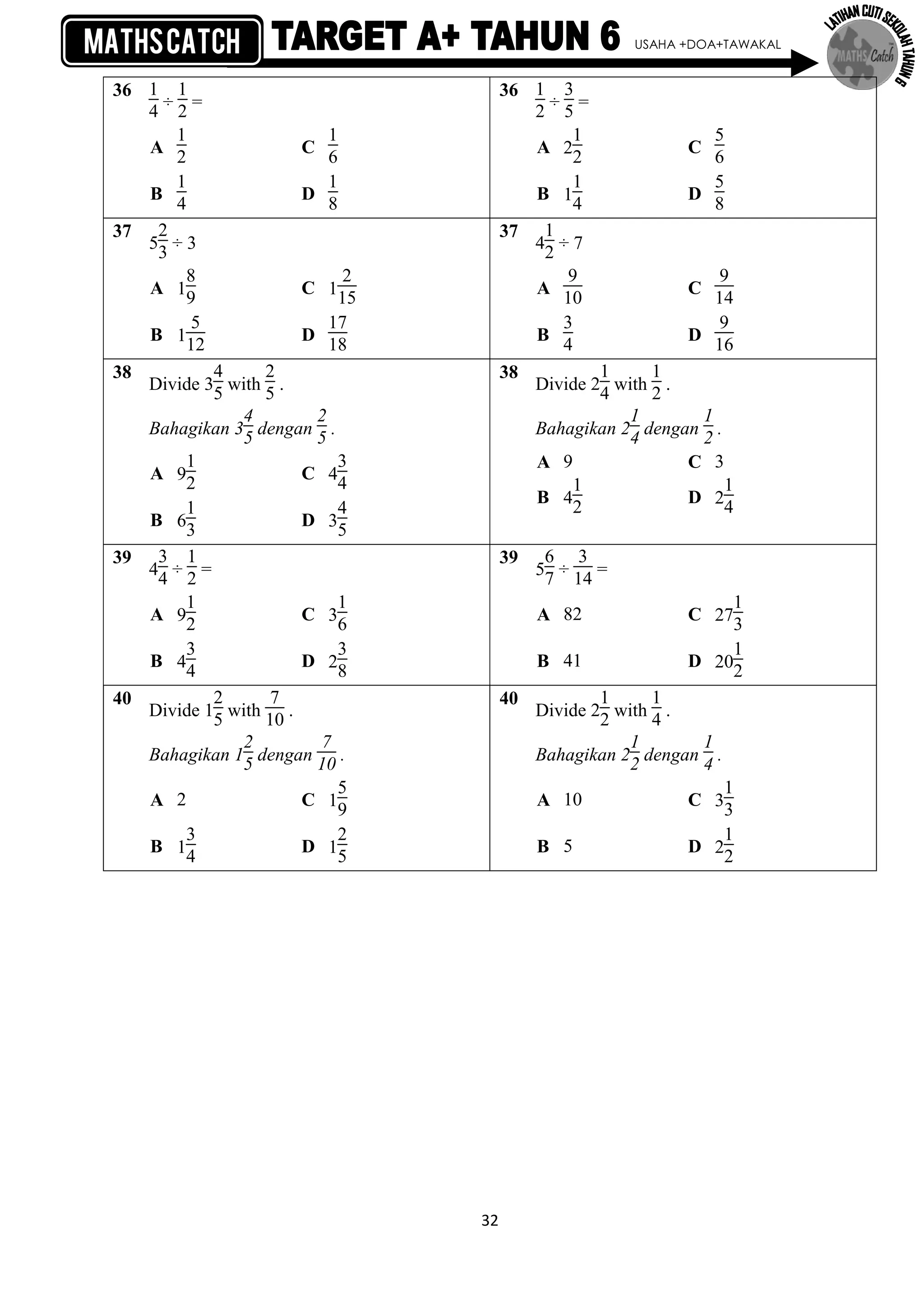 [Dwibahasa] modul latihan asas matematik tahun 6 | PDF