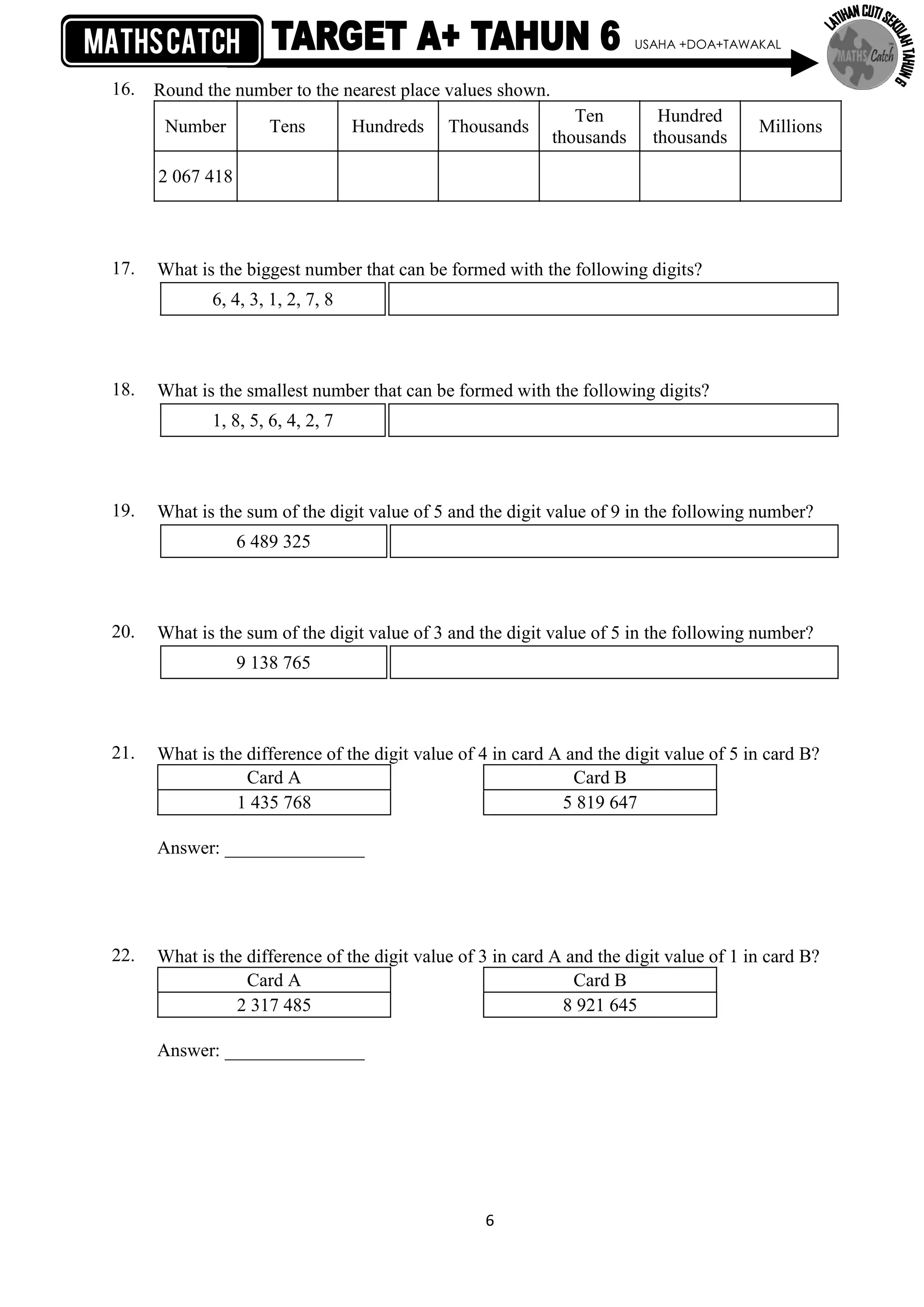 [Dwibahasa] modul latihan asas matematik tahun 6 | PDF