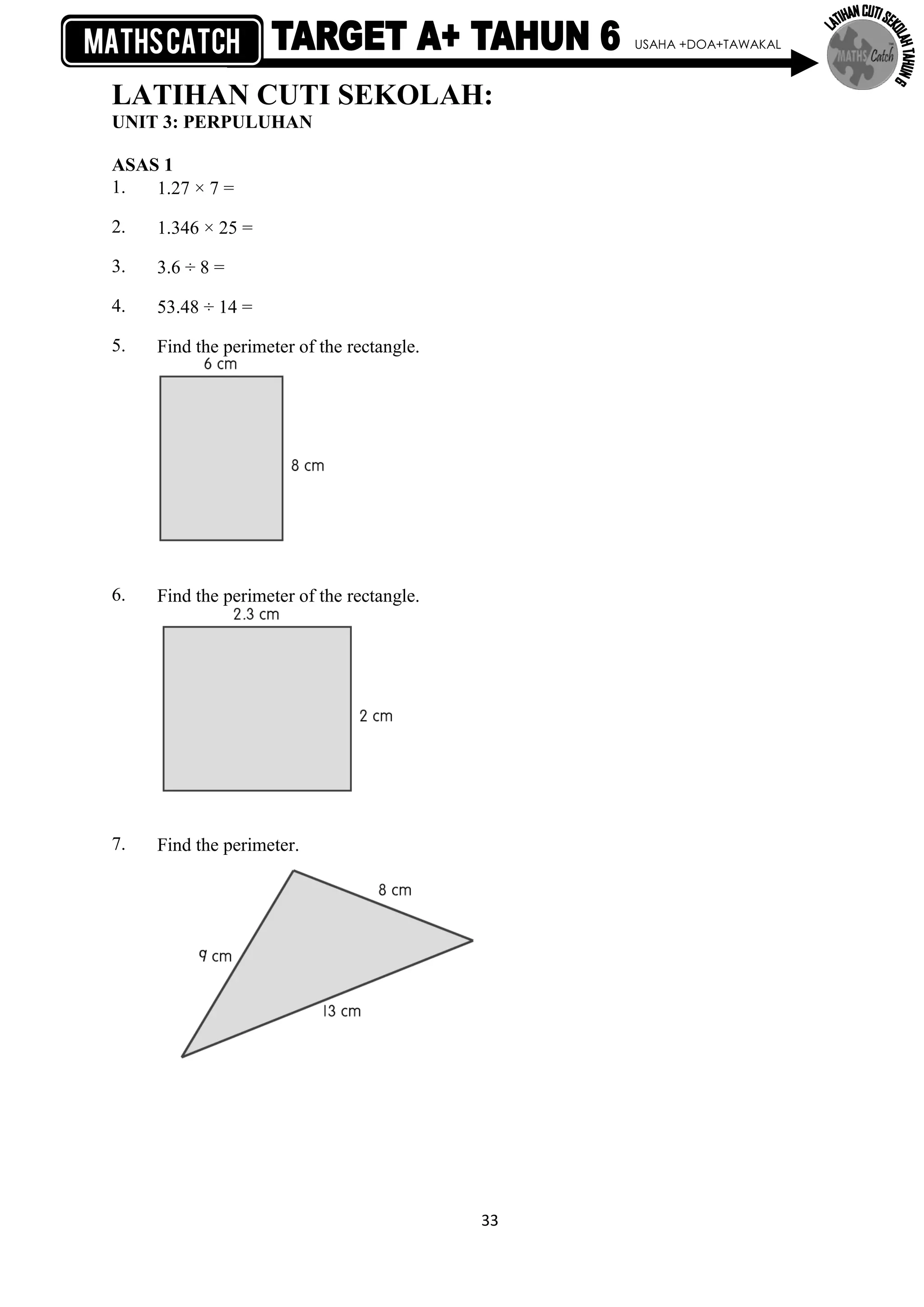 [Dwibahasa] modul latihan asas matematik tahun 6 | PDF