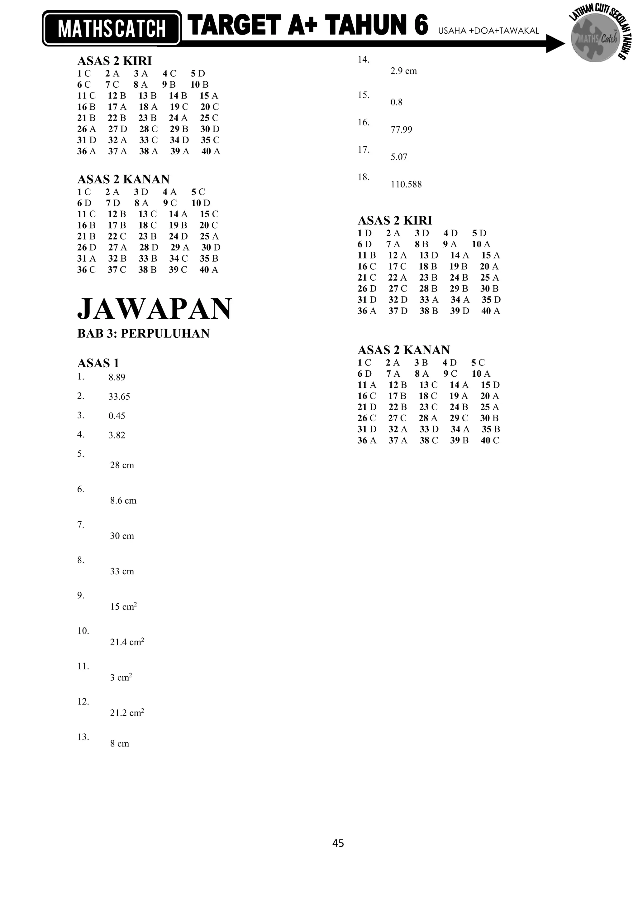 [Dwibahasa] modul latihan asas matematik tahun 6 | PDF
