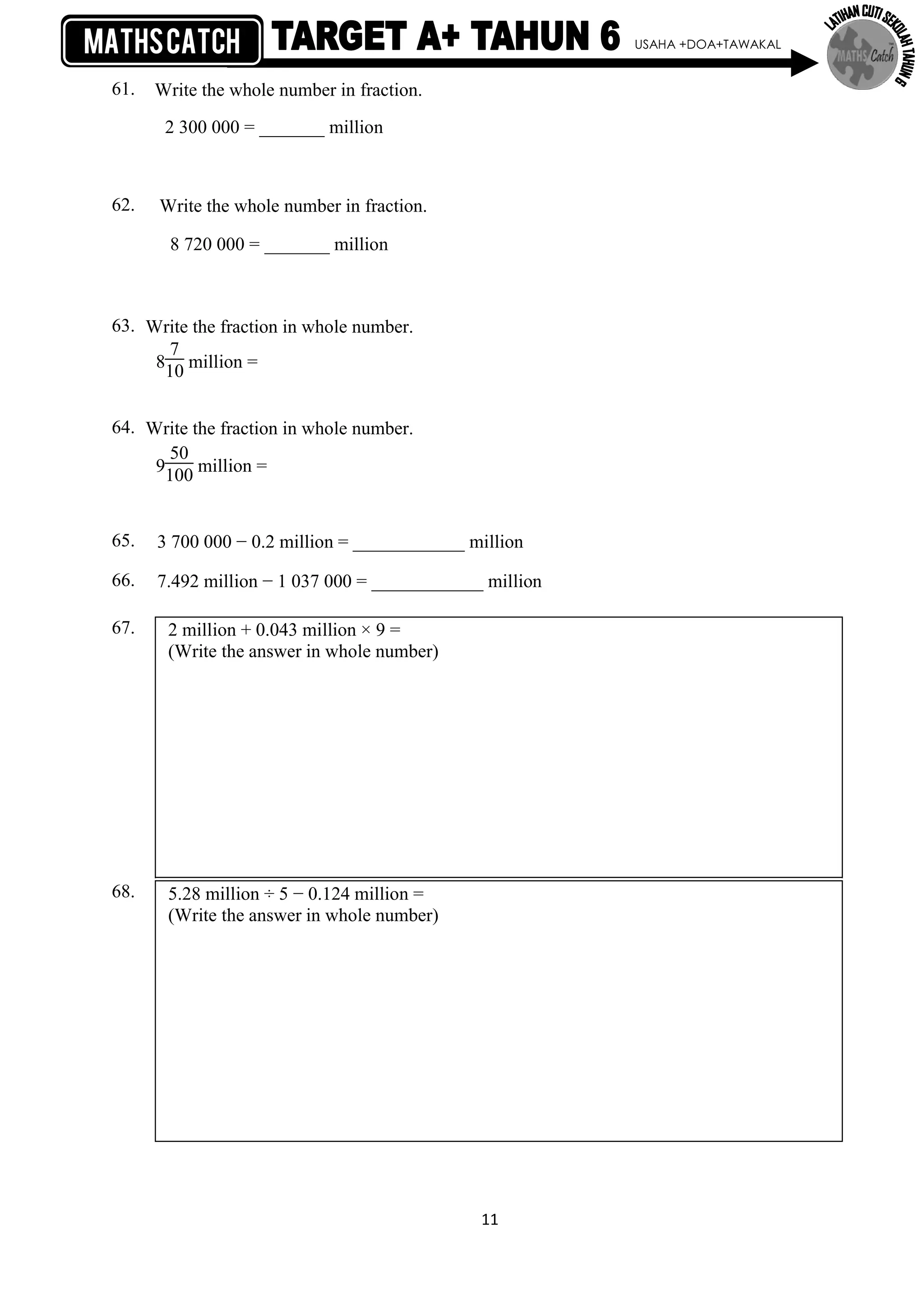 [Dwibahasa] modul latihan asas matematik tahun 6 | PDF