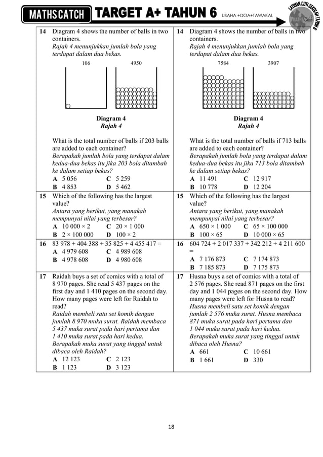 [Dwibahasa] modul latihan asas matematik tahun 6 | PDF