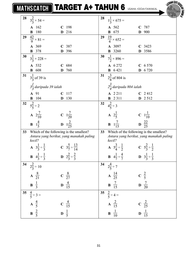 [Dwibahasa] modul latihan asas matematik tahun 6 | PDF