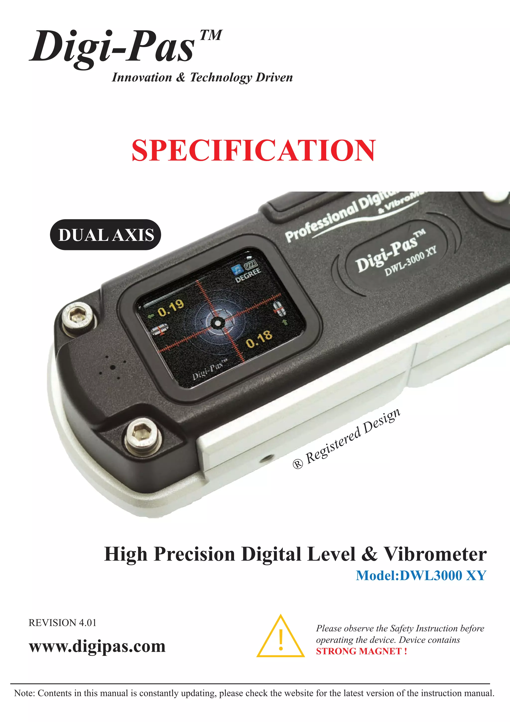 DigiPas Dual Axis Digital Level (DWL3000-xy) -www.DIGIPAS.co.uk