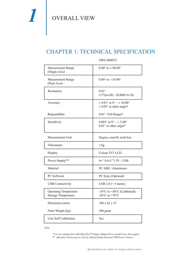 DigiPas Dual Axis Digital Level (DWL3000-xy) -www.DIGIPAS.co.uk