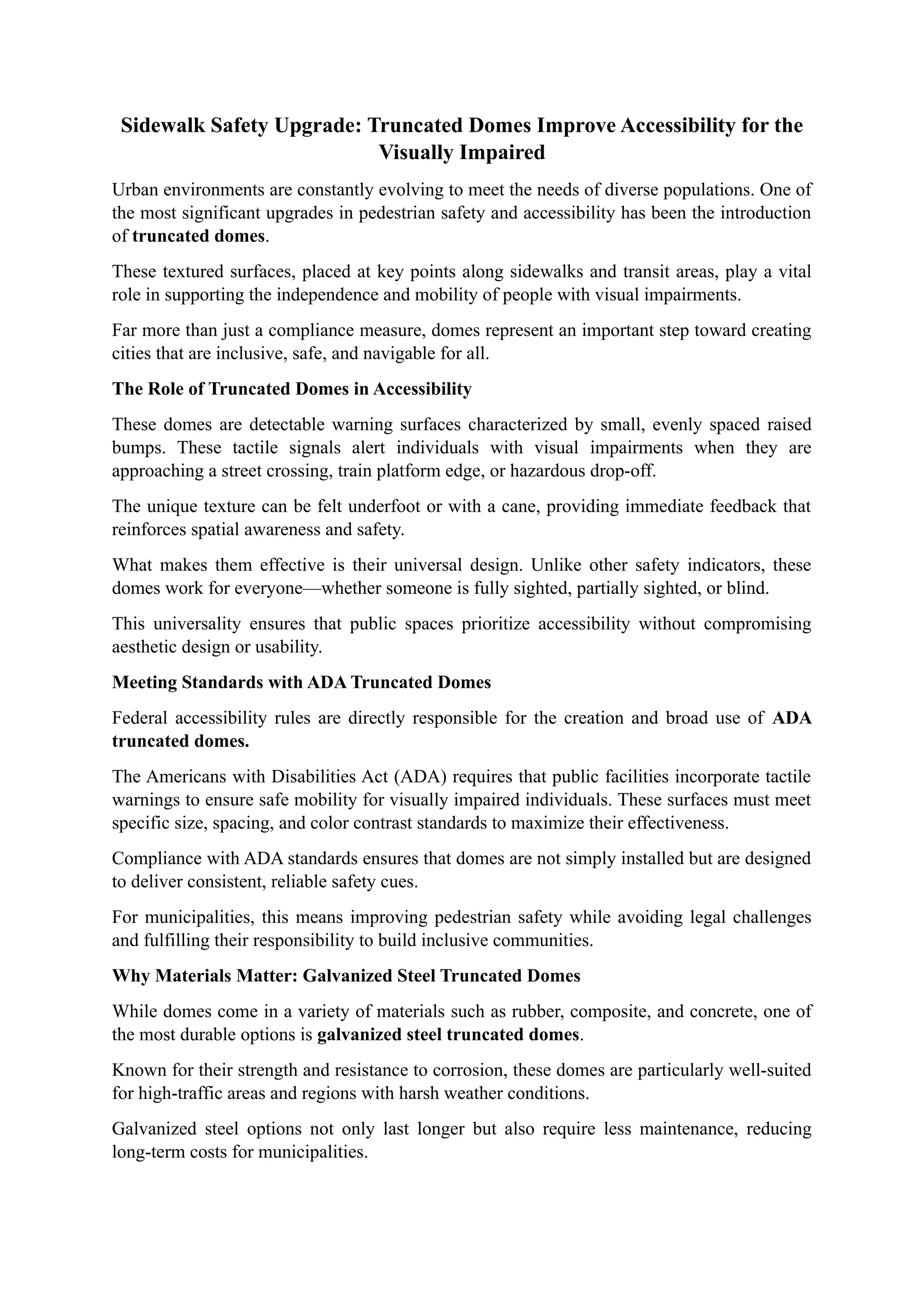 Sidewalk Safety Upgrade: Truncated Domes Improve Accessibility for the ...