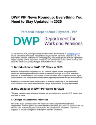 DWP PIP News Roundup: Everything You Need to Stay Updated in 2025 | PDF