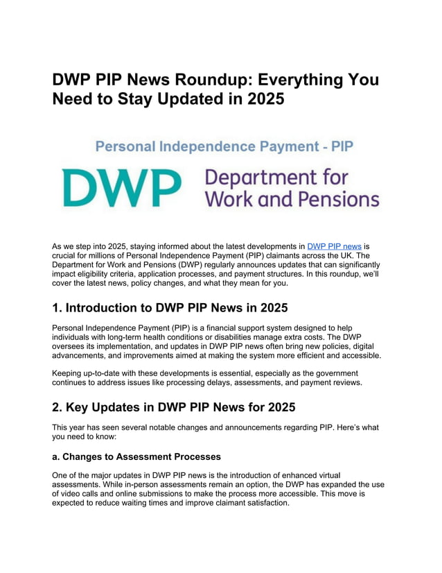 DWP PIP News Roundup: Everything You Need to Stay Updated in 2025 | PDF