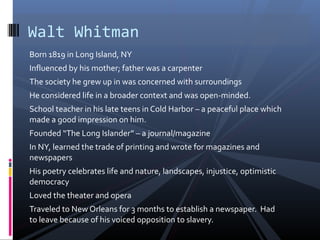 Emily Dickinson and Walt Whitman Overview | PPT