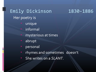 Emily Dickinson and Walt Whitman Overview | PPT