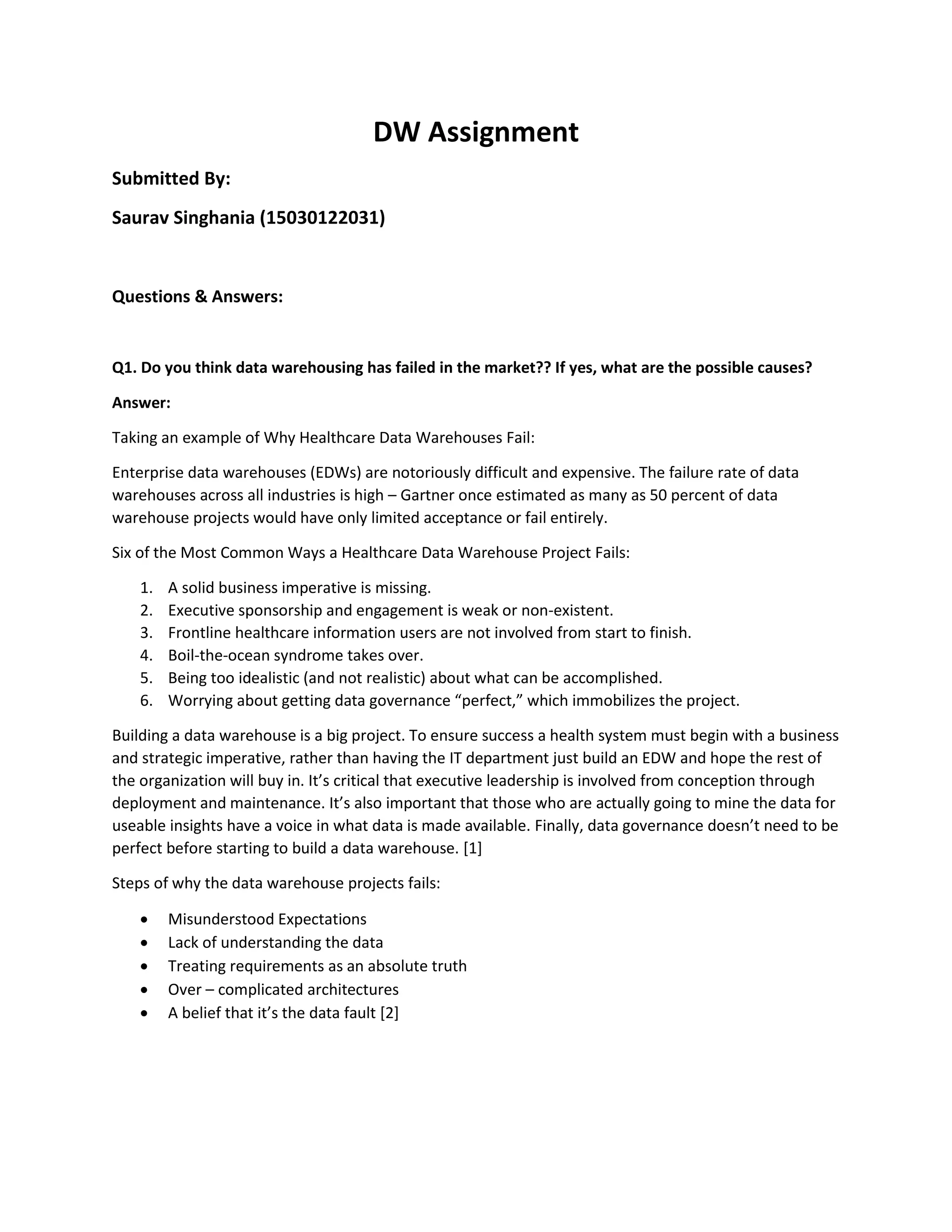 Data Warehouse Questions | PDF