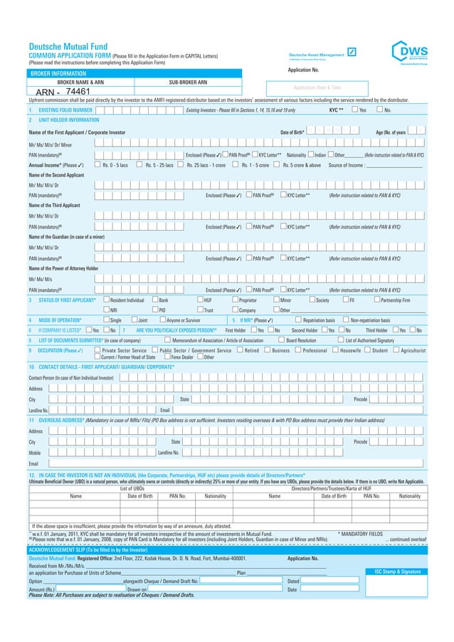 Dws tax saving fund application form | PDF