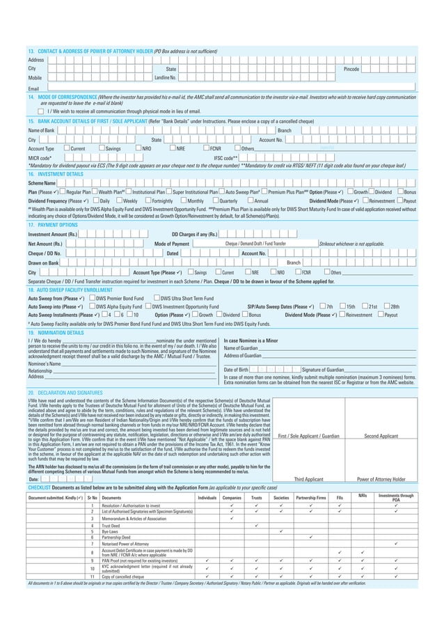 Dws tax saving fund application form | PDF