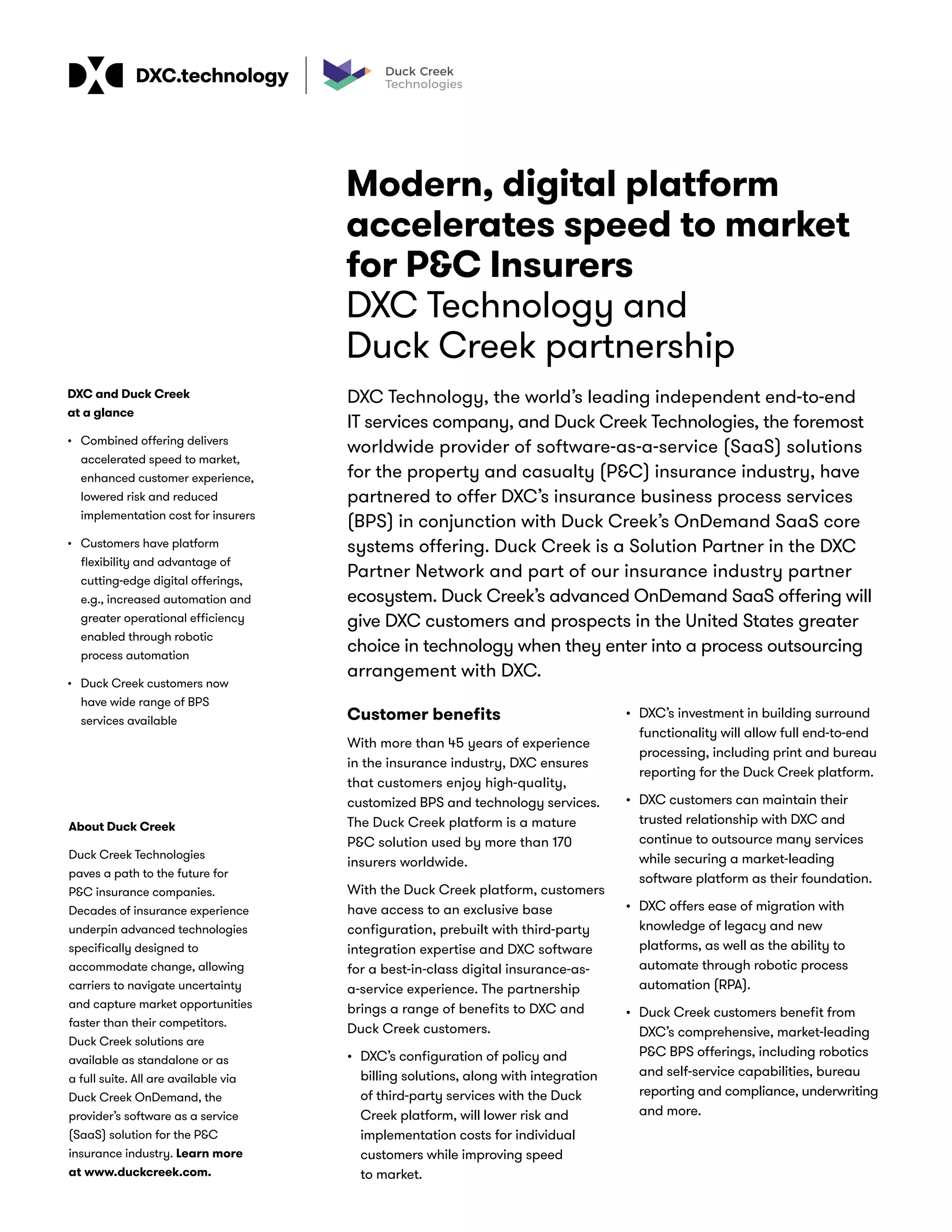 Dxc duck creek_partnership_fact_sheet_2020 | PDF