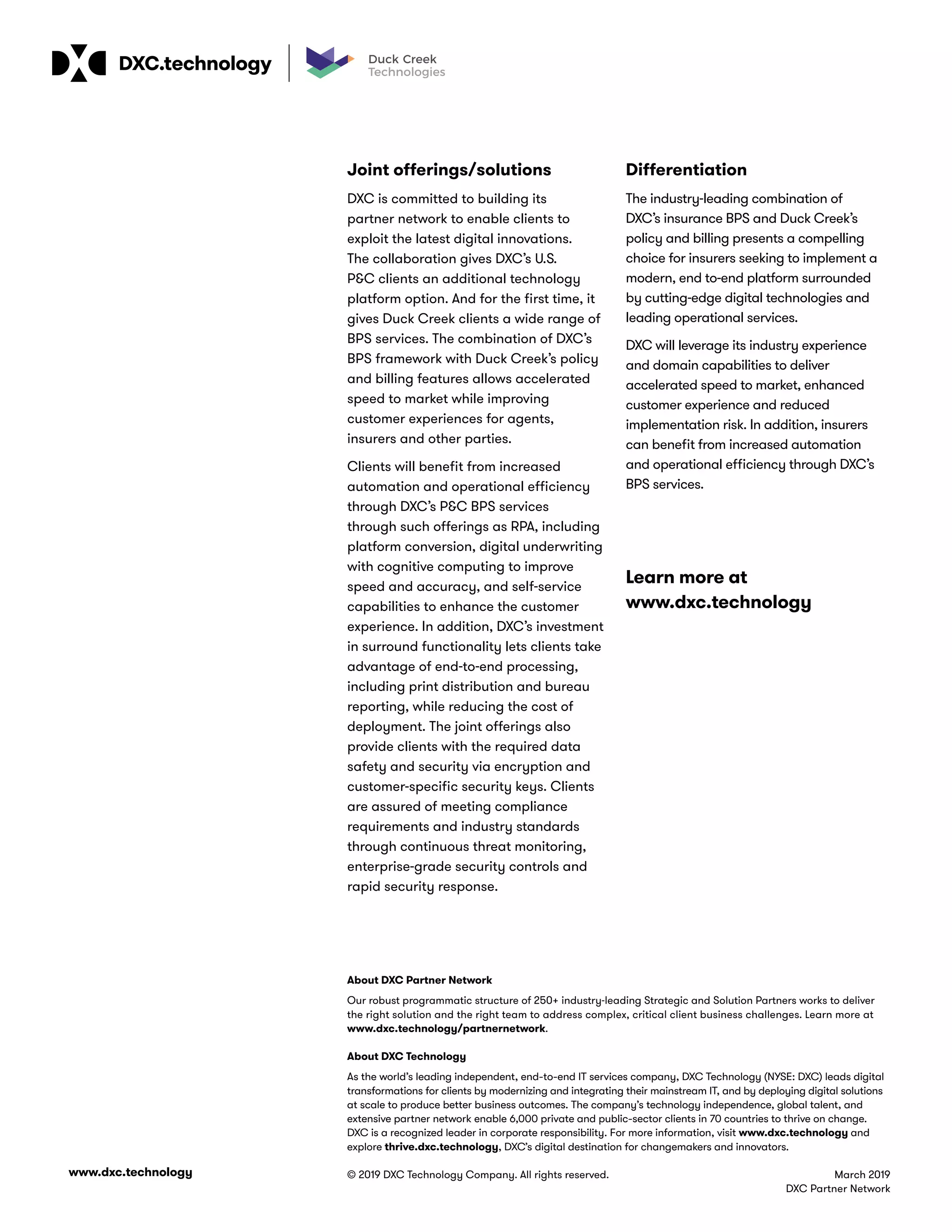 Dxc technology and_duck_creek_partnership_fact_sheet | PDF