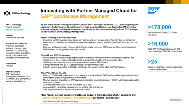 DXC Technology- Innovating with Partner Managed Cloud for SAP Landscape ...