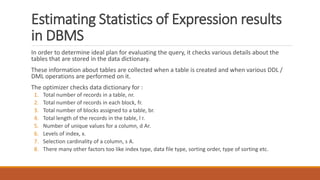 evaluation of statistical expression, materialised views, evaluation plans | PPTX