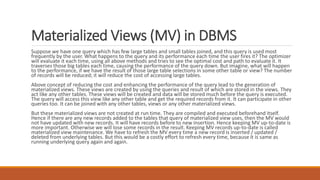 evaluation of statistical expression, materialised views, evaluation ...