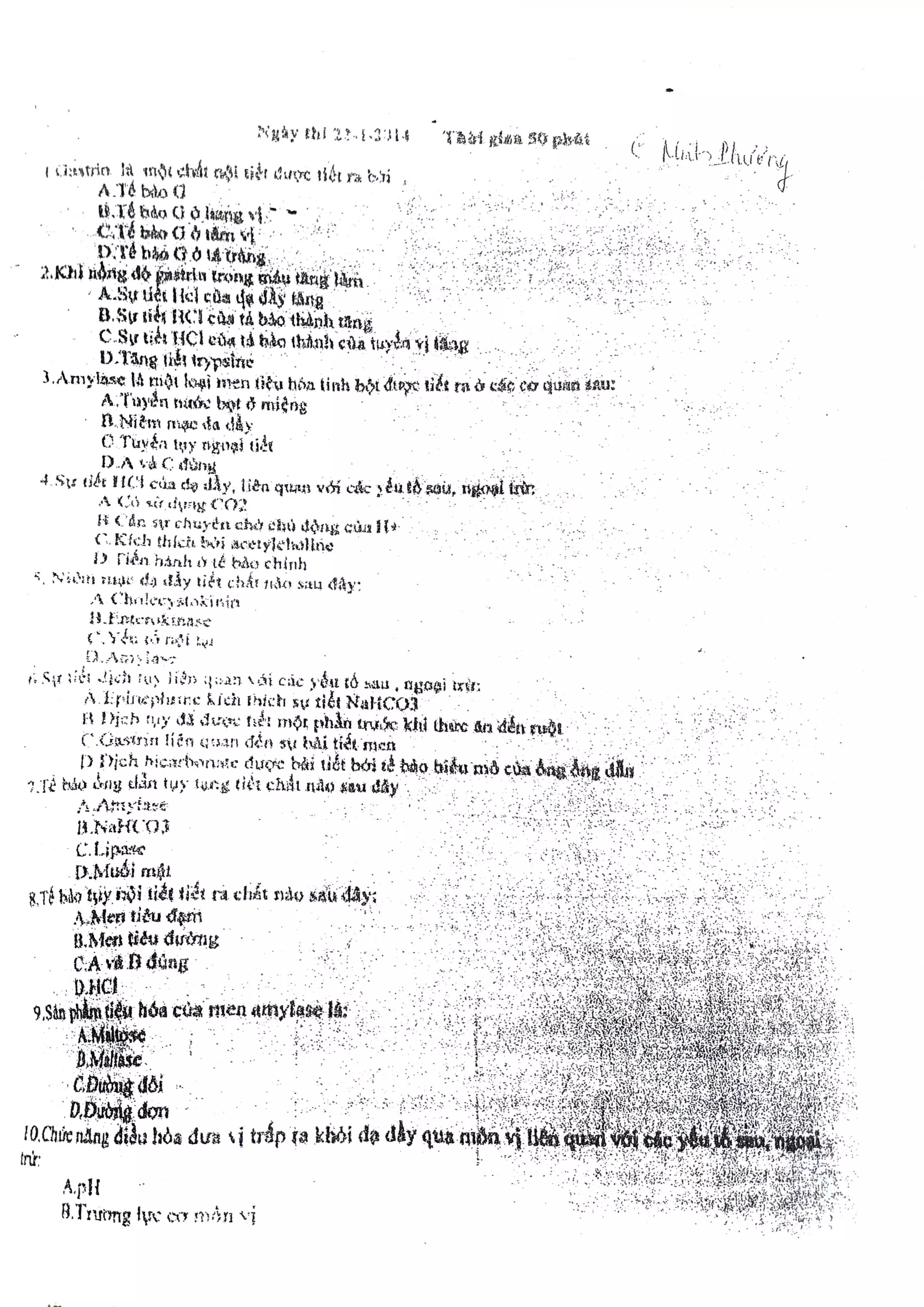 TRẮC NGHIỆM SINH LÝ HỌC | PDF