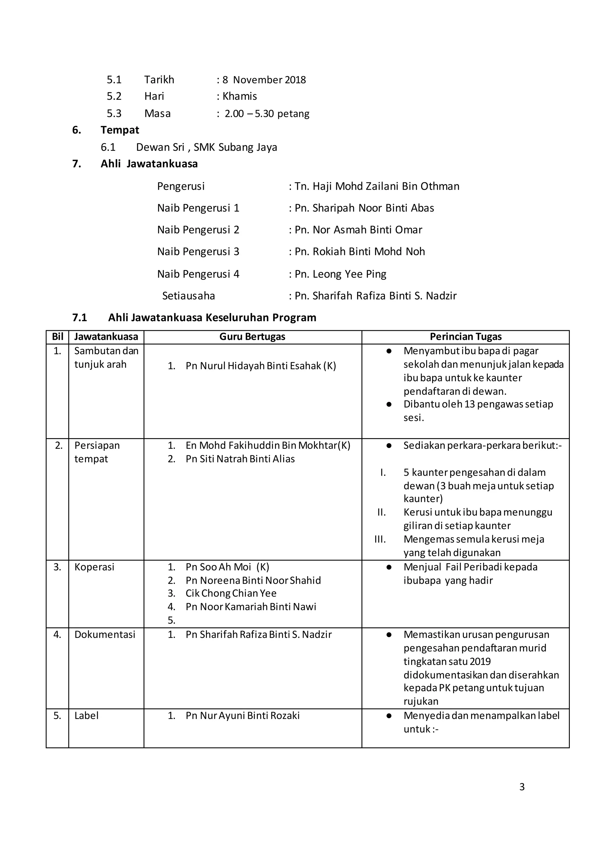 Kertas kerja pendaftaran ting satu 8 nov 2018 | DOCX