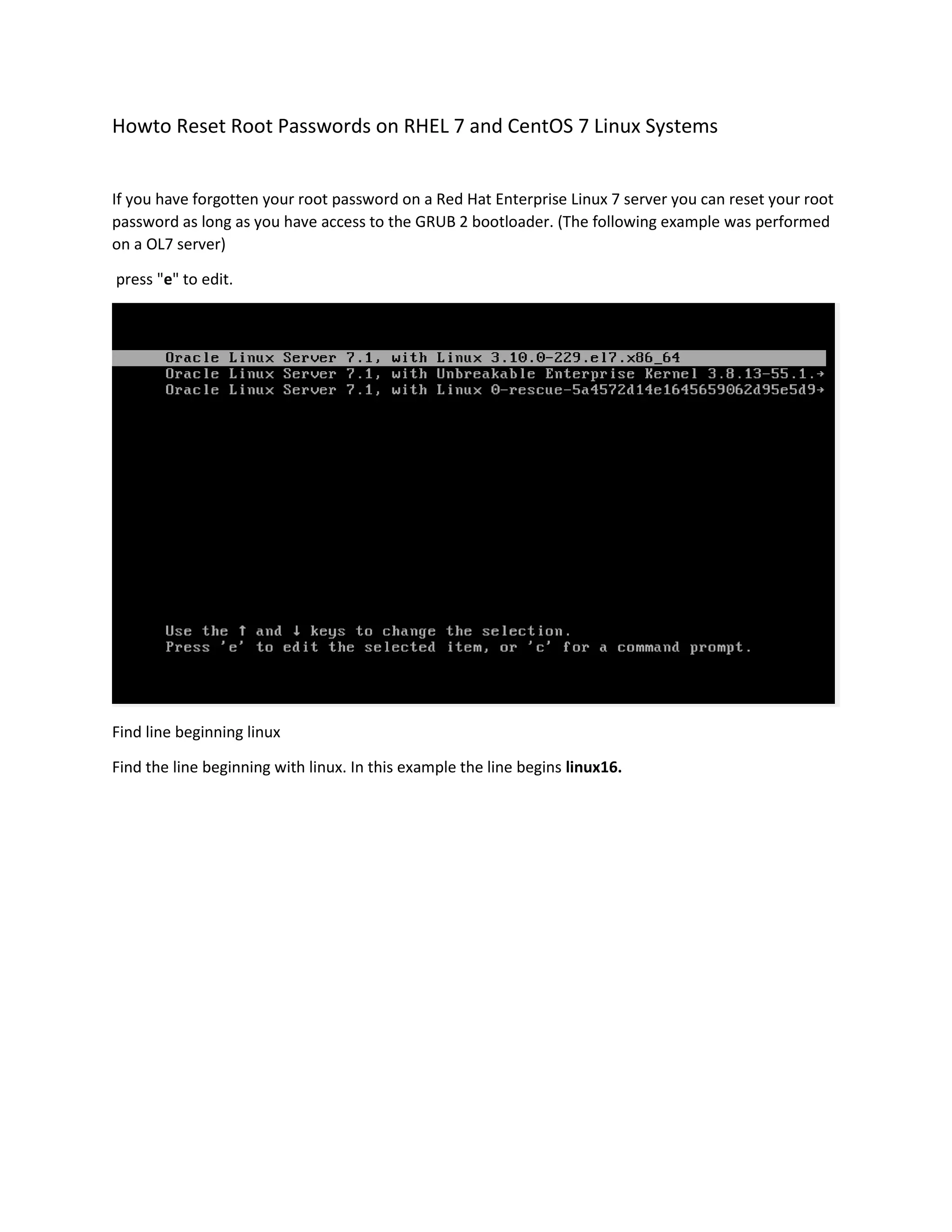 How to reset root passwords on rhel 7 and cent os 7 linux systems | PDF | Operating Systems ...