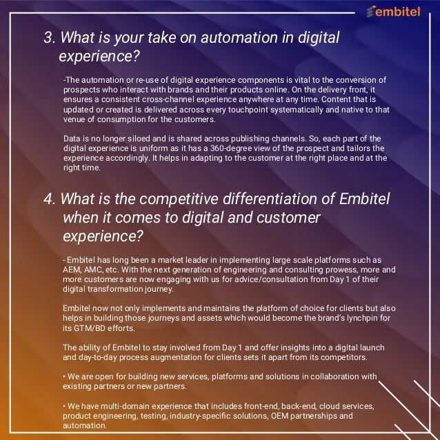 Embitel's Motto on Customer Experience and Changes they Bring in Digital Experience for ...