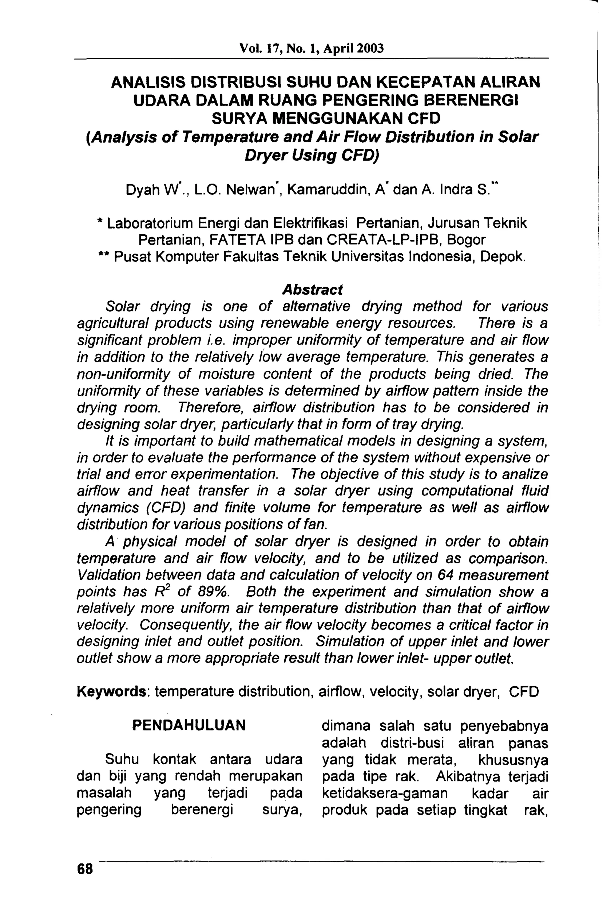 ANALISIS DlSTRlBUSl SUHU DAN KECEPATAN ALIRAN UDARA DALAM RUANG ...
