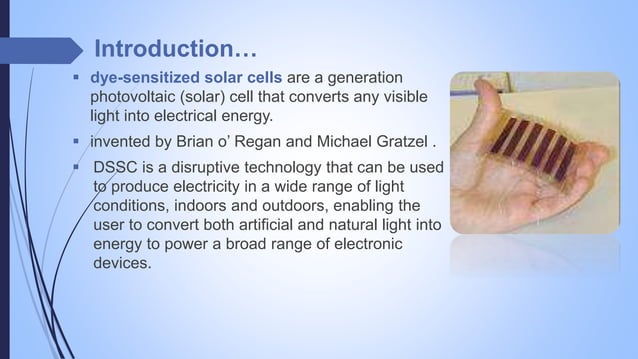 Dye sensitized solar cells | PPTX | Chemistry | Science