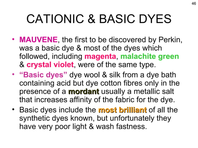 Dye classification . | PPT