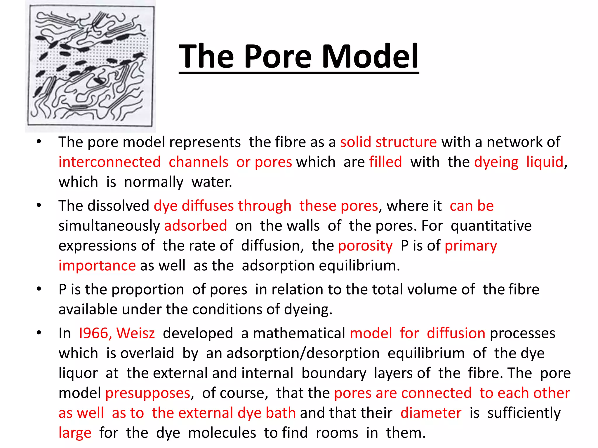 Dyeing kinetics, (diffusion, pore model, free volume model) | PPTX