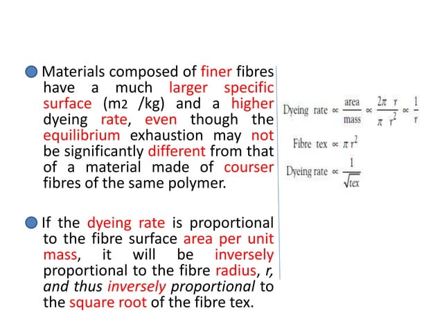 Dyeing kinetics, (diffusion, pore model, free volume model) | PPTX
